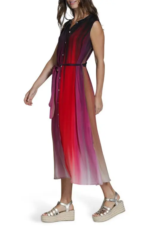 APNY Print Sleeveless Maxi Shirt Dress - Cherry Multi