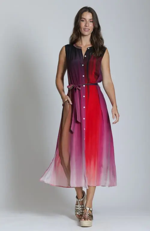 APNY Print Sleeveless Maxi Shirt Dress - Cherry Multi
