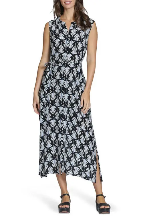 APNY Print Sleeveless Maxi Shirt Dress - Navy/white