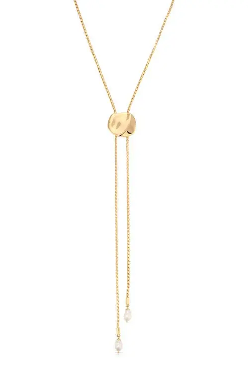 Ettika Liqut Luxe Faux Pearl Bolo Necklace - Gold