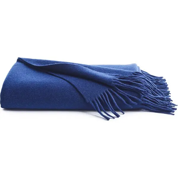 PETITE PLUME Fringe Wool & Cashmere Throw Blanket - Navy