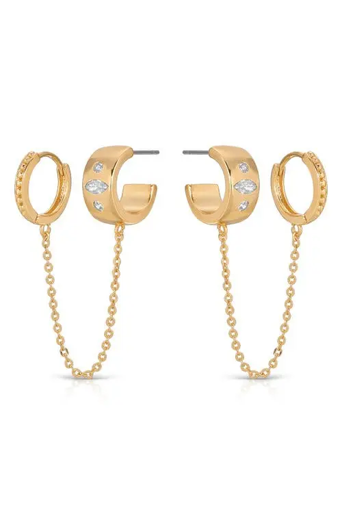 Ettika Double Piercing Chain Drop Earrings