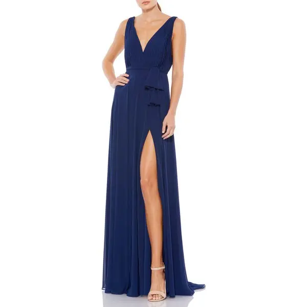 Mac Duggal Sleeveless V-neck Chiffon Gown - Midnight