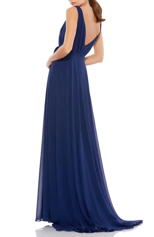 Mac Duggal Sleeveless V-neck Chiffon Gown - Midnight