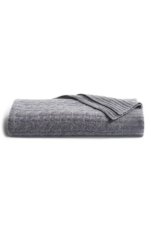 PETITE PLUME Wool & Cashmere Cable Throw Blanket - Grey
