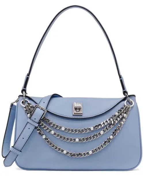 Karl Lagerfeld Paris Leather Shoulder Bag With Pearls - Blue Aura