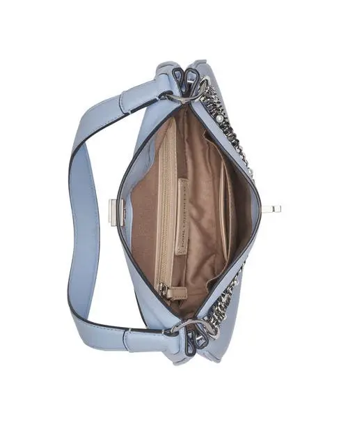 Karl Lagerfeld Paris Leather Shoulder Bag With Pearls - Blue Aura