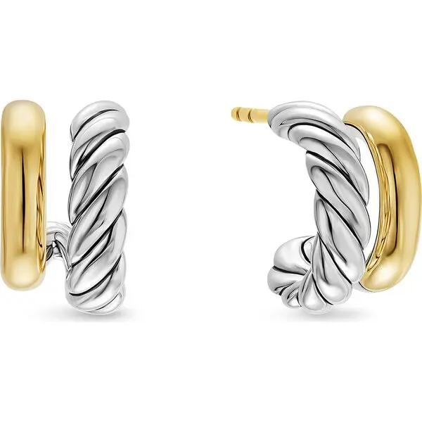 David Yurman Dy Mercer® Double Hoop Huggie Earrings - Silver/ Gold