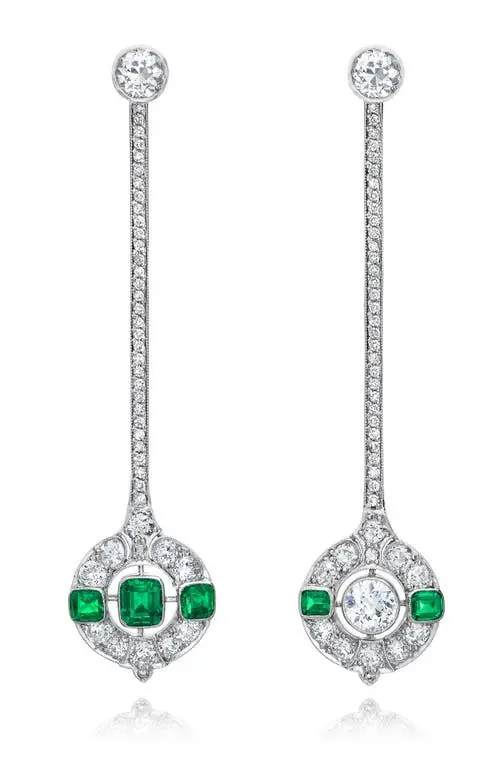 MINDI MOND Mismatched Diamond And Emerald Linear Drop Earrings - Platinum