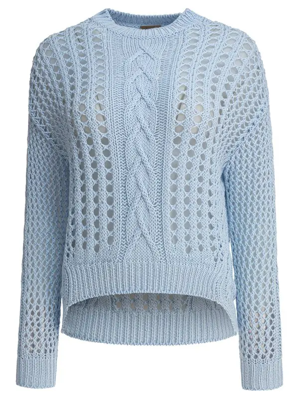 RAKKI Crew-neck Cotton Knit Sweater - Light Blue