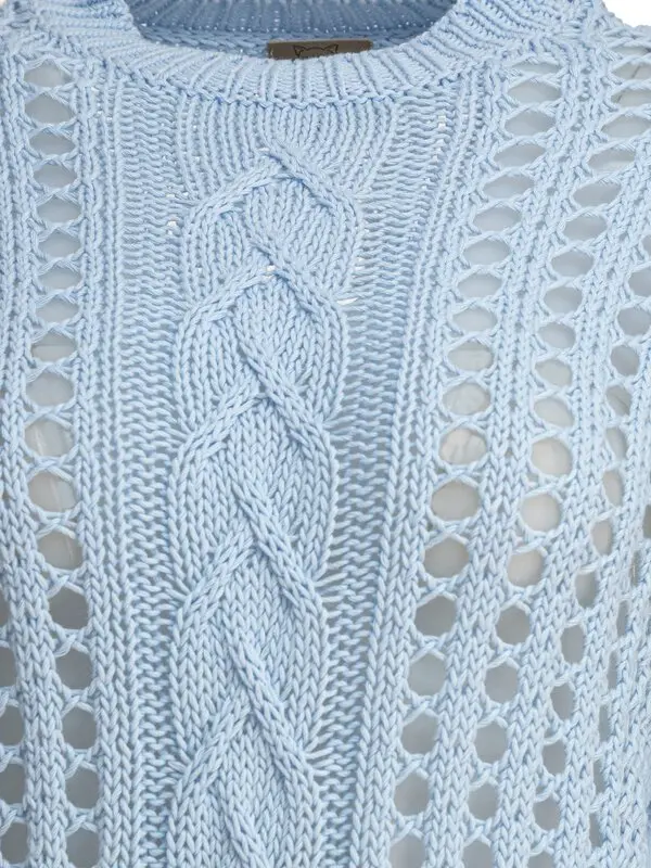 RAKKI Crew-neck Cotton Knit Sweater - Light Blue