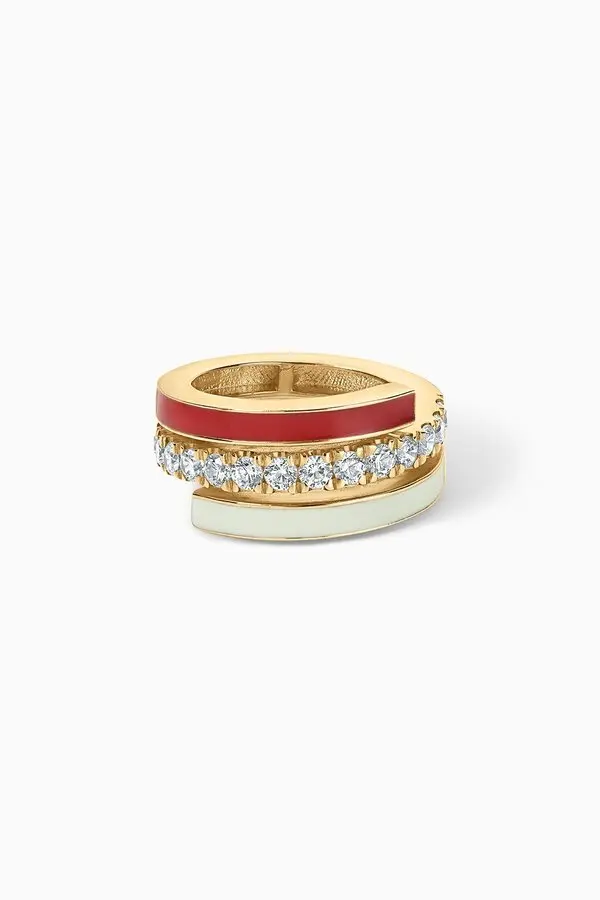 ETIQ Multi Rail Diamond And Enamel Ring - Coral