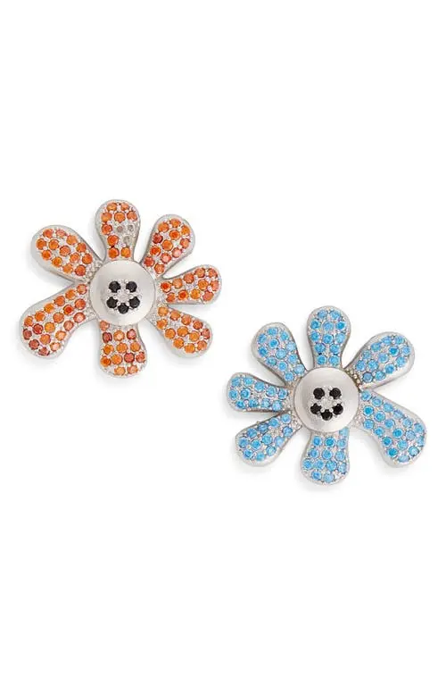 Collina Strada Happy Blossom Crystal Pavé Mismatched Stud Earrings - Poppy Aquamarine Pave