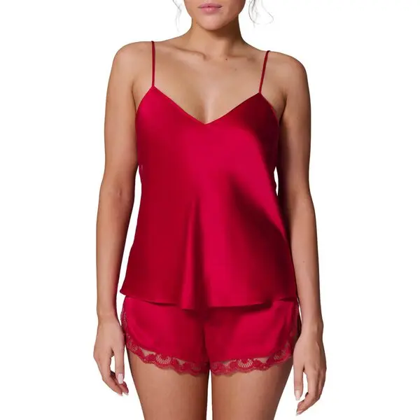Simone Perele Love Me Lace Trim Silk Blend Shorts - Opera Red