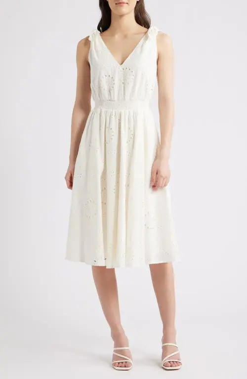 Anne Klein Bow Shoulder Cotton Eyelet Sundress