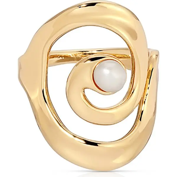 Ettika Aura Swirl Freshwater Pearl Statement Ring - Gold