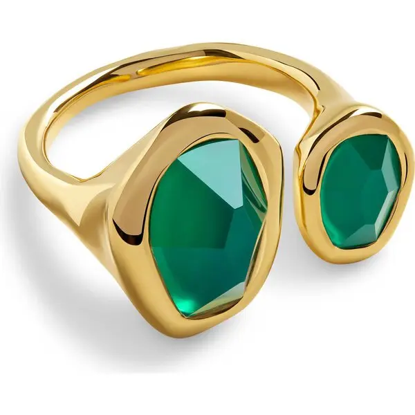 Monica Vinader Odyssey Green Onyx Open Ring - 18ct Gold Vermeil / Green Onyx