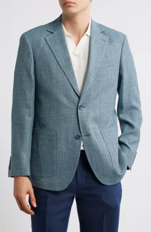 Nordstrom Henrik Trim Fit Italian Wool And Linen Blend Jacket - Teal Satori Herring Textr