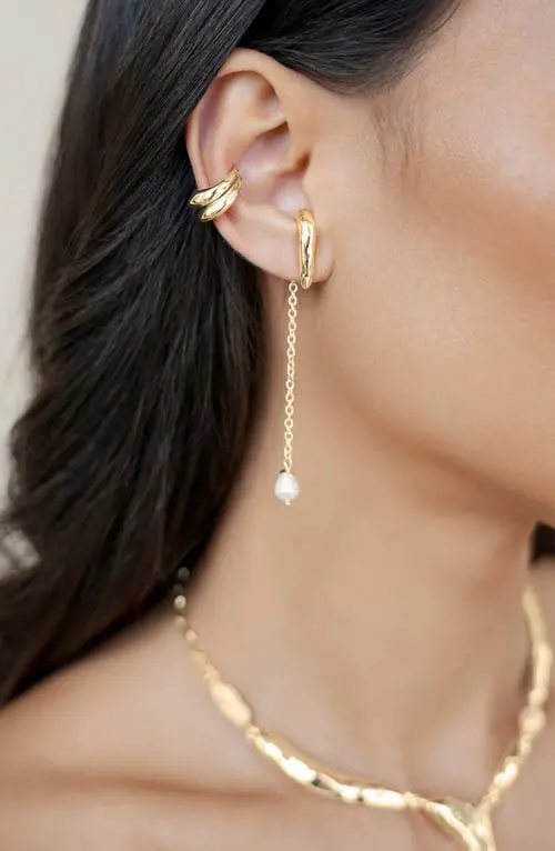 Ettika Linear Luxe Cultured Pearl Front/back Earrings - Gold