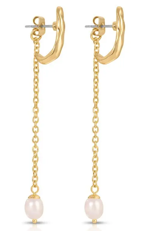 Ettika Linear Luxe Cultured Pearl Front/back Earrings - Gold