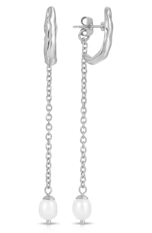 Ettika Linear Luxe Cultured Pearl Front/back Earrings - Silver