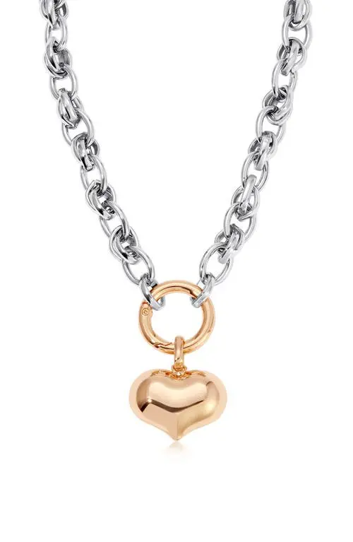 Ettika Mixed Finish Heart Pendant Necklace - Rhodium/gold