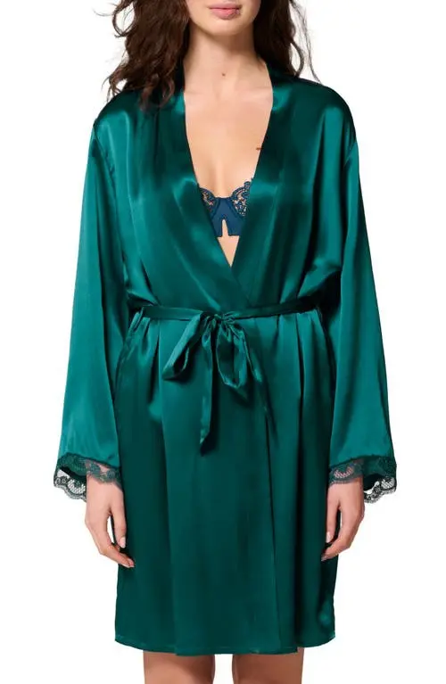 Simone Perele Love Me Lace Trim Silk Blend Robe - Emerald