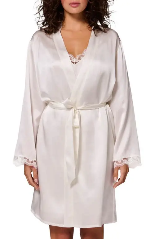 Simone Perele Love Me Lace Trim Silk Blend Robe - Ivory