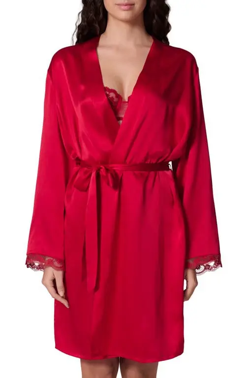 Simone Perele Love Me Lace Trim Silk Blend Robe - Opera Red