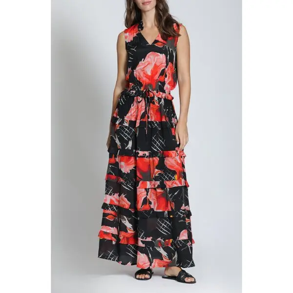 APNY Batik Print Sleeveless Maxi Dress - Red Multi