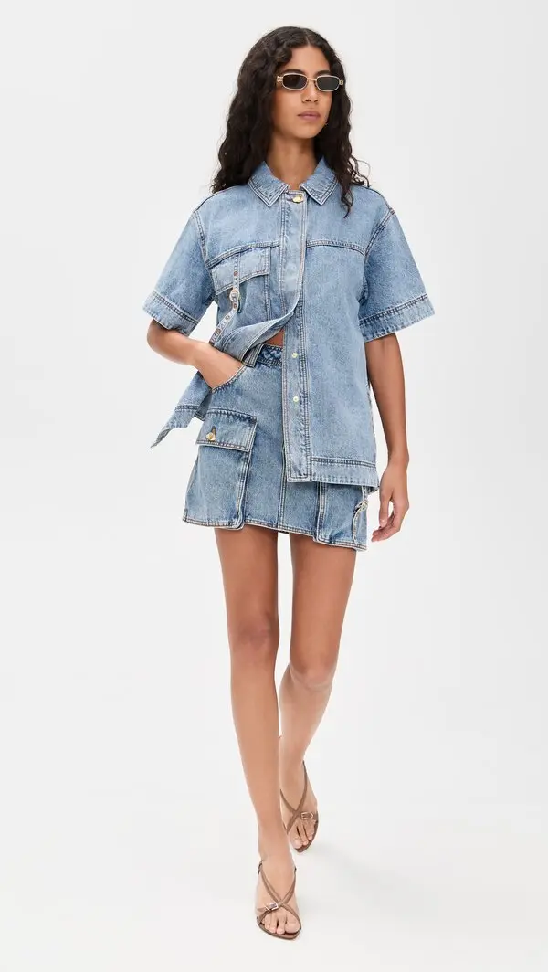 Aje Juno Denim Mini Skirt In Coastal Wash - 70% Off | Editorialist