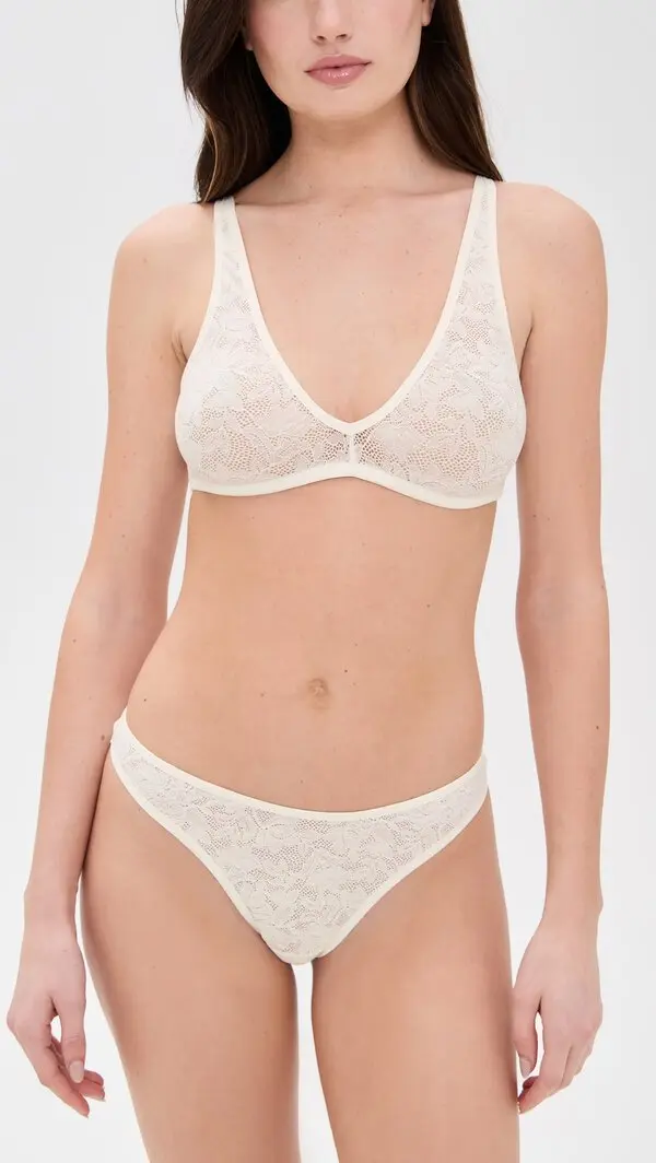 Eberjey Soft Stretch Recycled Lace Thong - Ivory