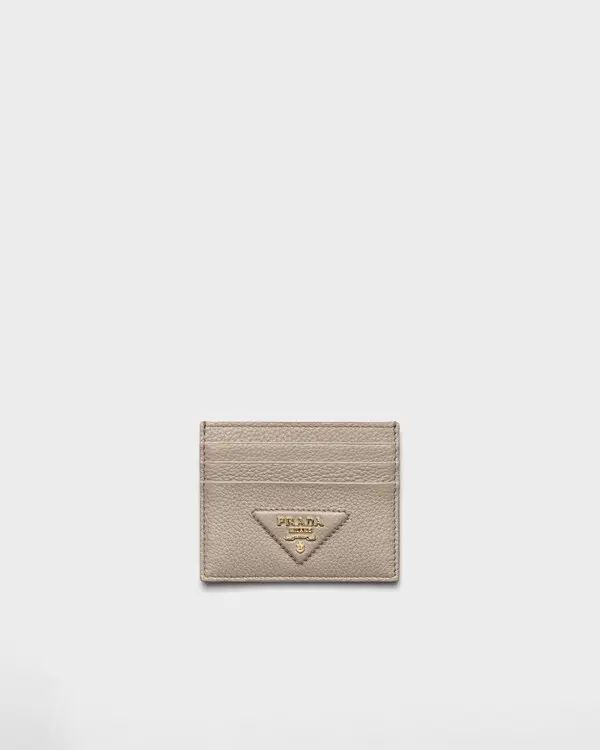 Prada Leather Card Holder - Clay Grey