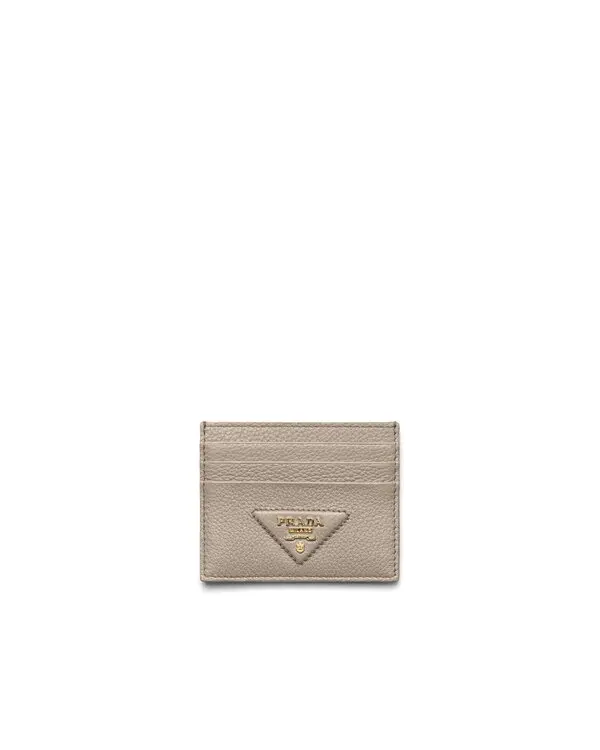 Prada Leather Card Holder - Grey