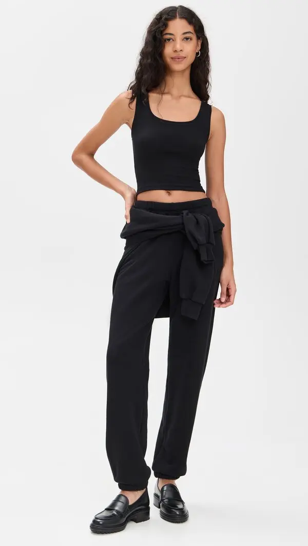 Eterne Square Neck Ribbed Tank - Black