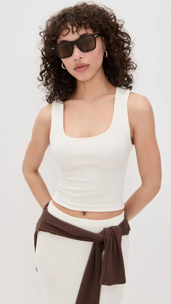Eterne Square Neck Ribbed Tank - Cream