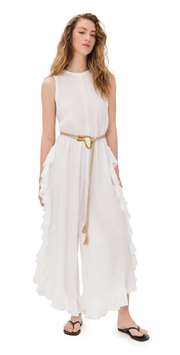 JBQ Katia Gauze Jumpsuit With Belt - White