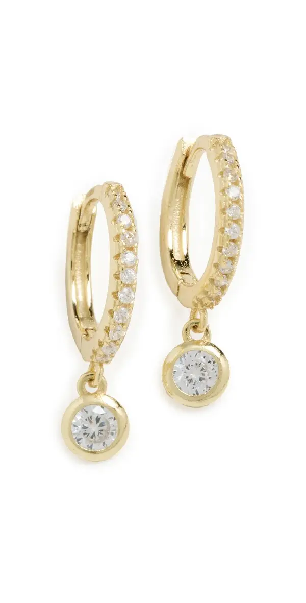 Shashi Bezel Pave Huggie Earrings - Gold