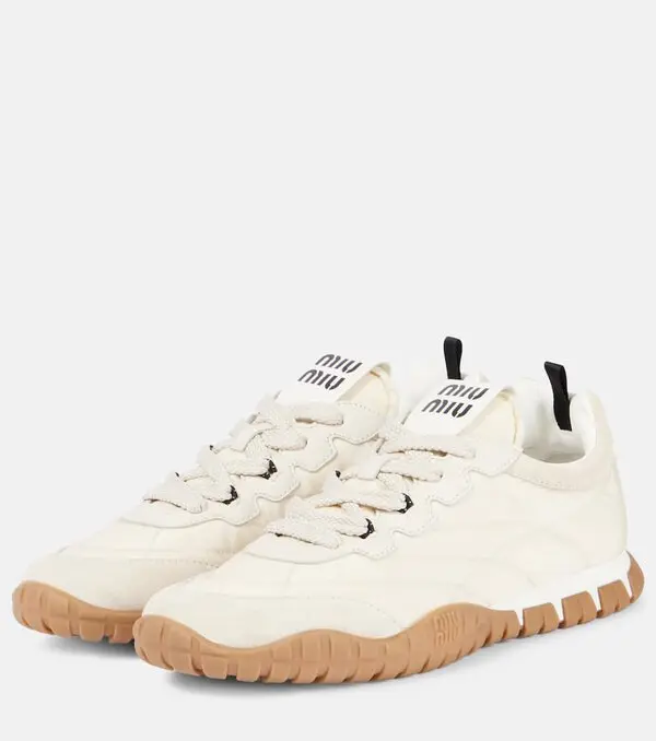 Miu Miu Tyre Suede-trimmed Sneakers - White