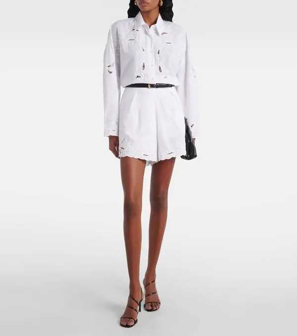 JULIET DUNN Embroidered Cotton Poplin Shorts - White
