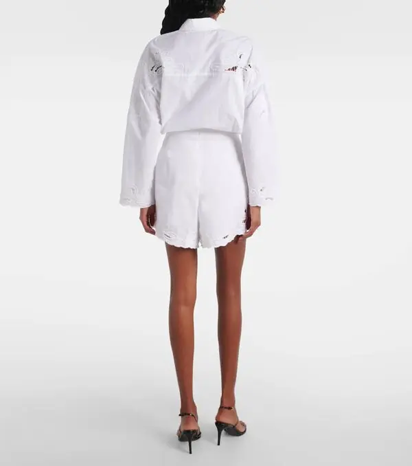 JULIET DUNN Embroidered Cotton Poplin Shorts - White