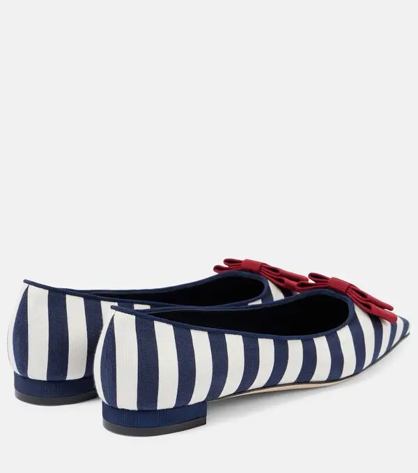 Manolo Blahnik Bow Detail Striped Ballet Flats - Blue