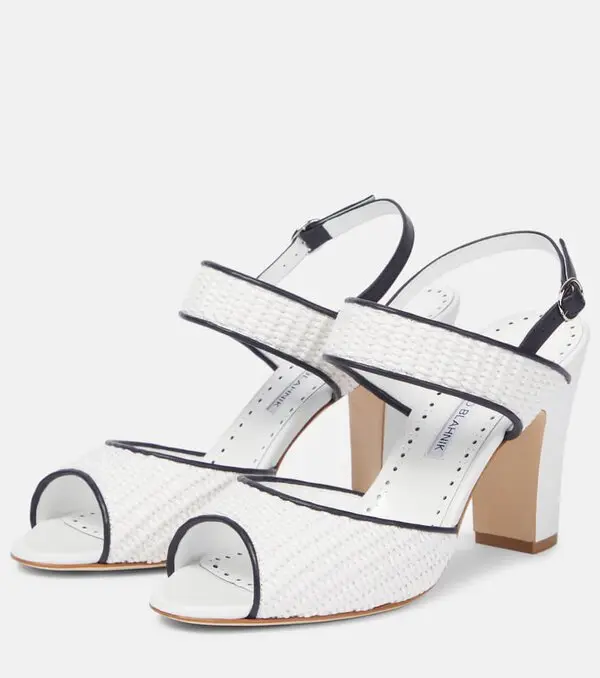 Manolo Blahnik Khiko 90 Raffia Slingback Sandals