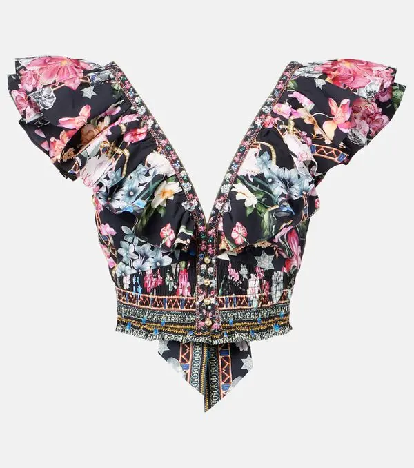 Camilla Crystal-embellished Cotton Crop Top - Multicoloured