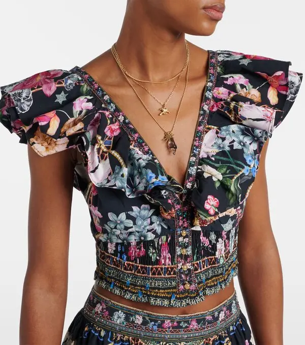 Camilla Crystal-embellished Cotton Crop Top - Multicoloured
