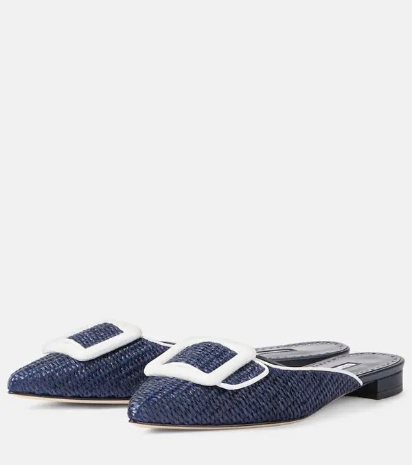Manolo Blahnik Maysale Raffia Mules