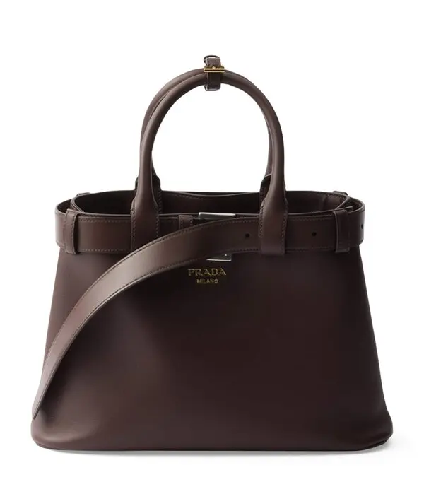 Prada Small Leather Buckle Tote Bag - Brown