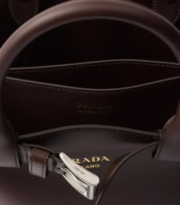Prada Small Leather Buckle Tote Bag - Brown