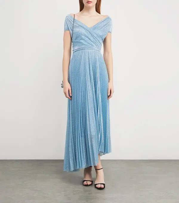 Talbot Runhof Sequined Off-the-shoulder Midi Dress