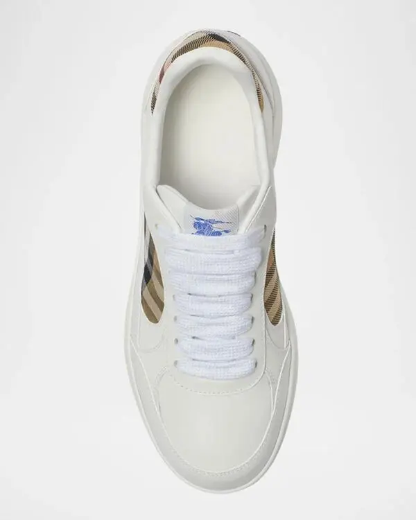 Burberry Terrace Mix Leather And Check Low-top Sneakers - White